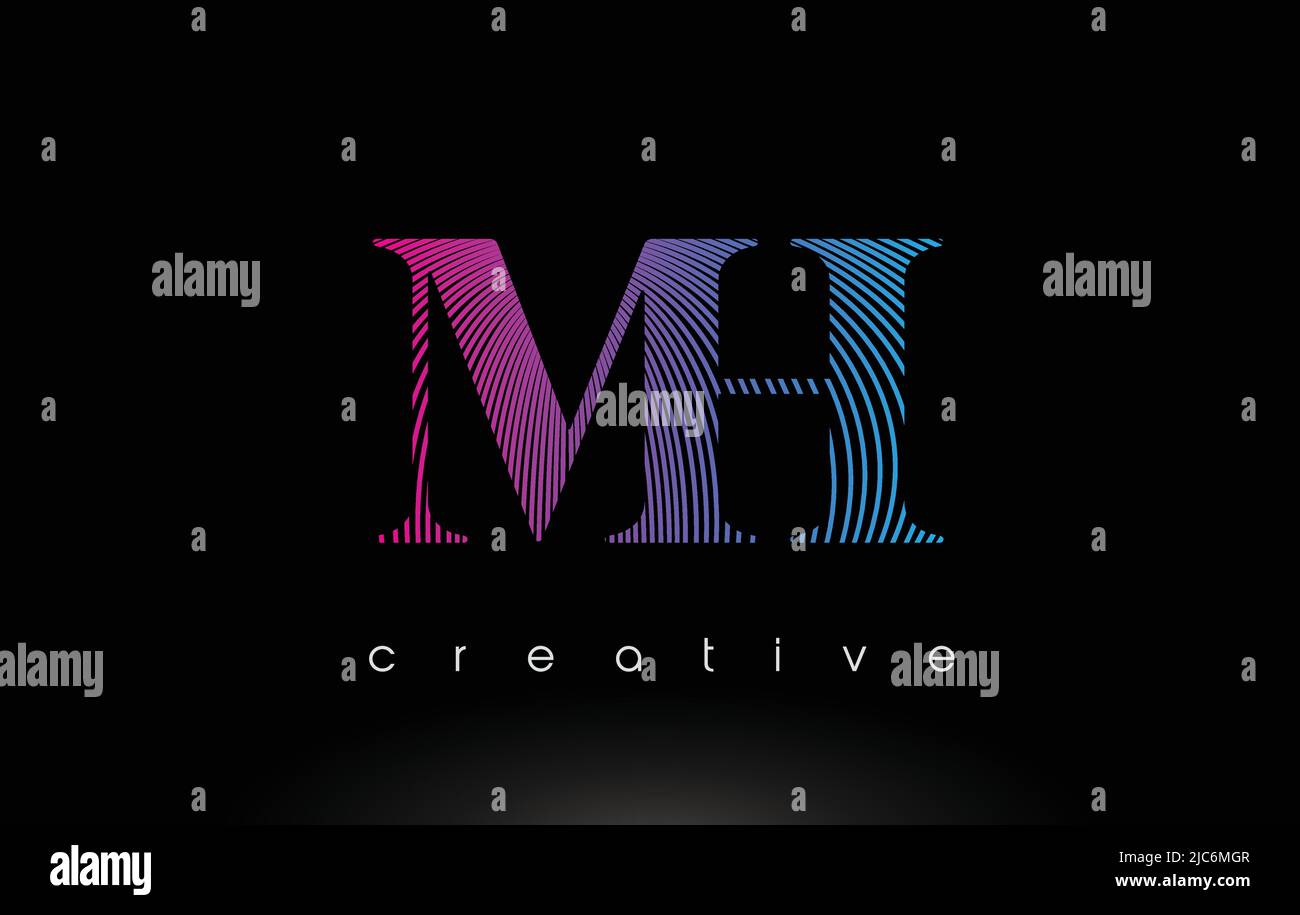 MH Logo Design With Multiple Lines. Artistic Elegant Purple Blue Lines ...