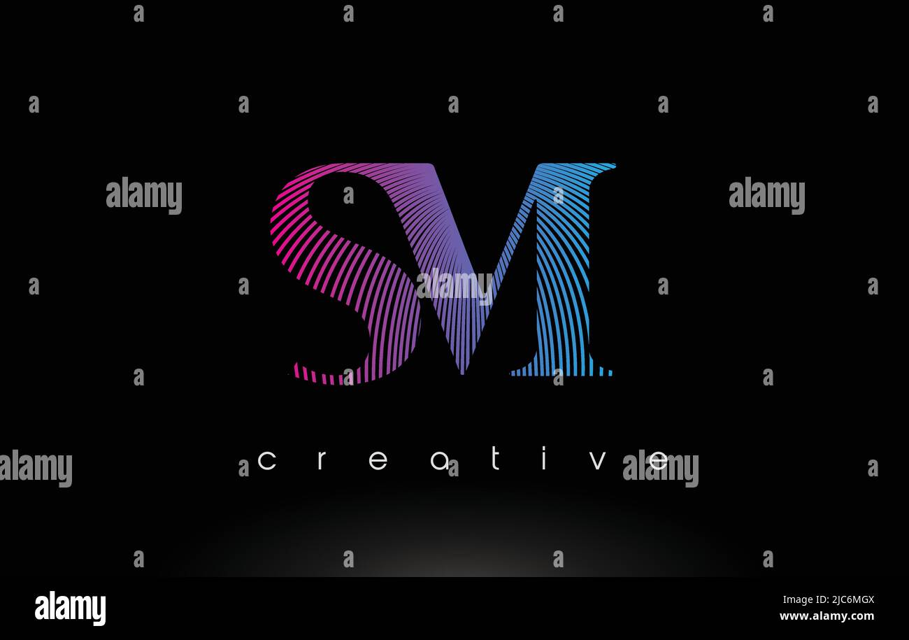 SM Logo Design With Multiple Lines. Artistic Elegant Purple Blue Lines ...