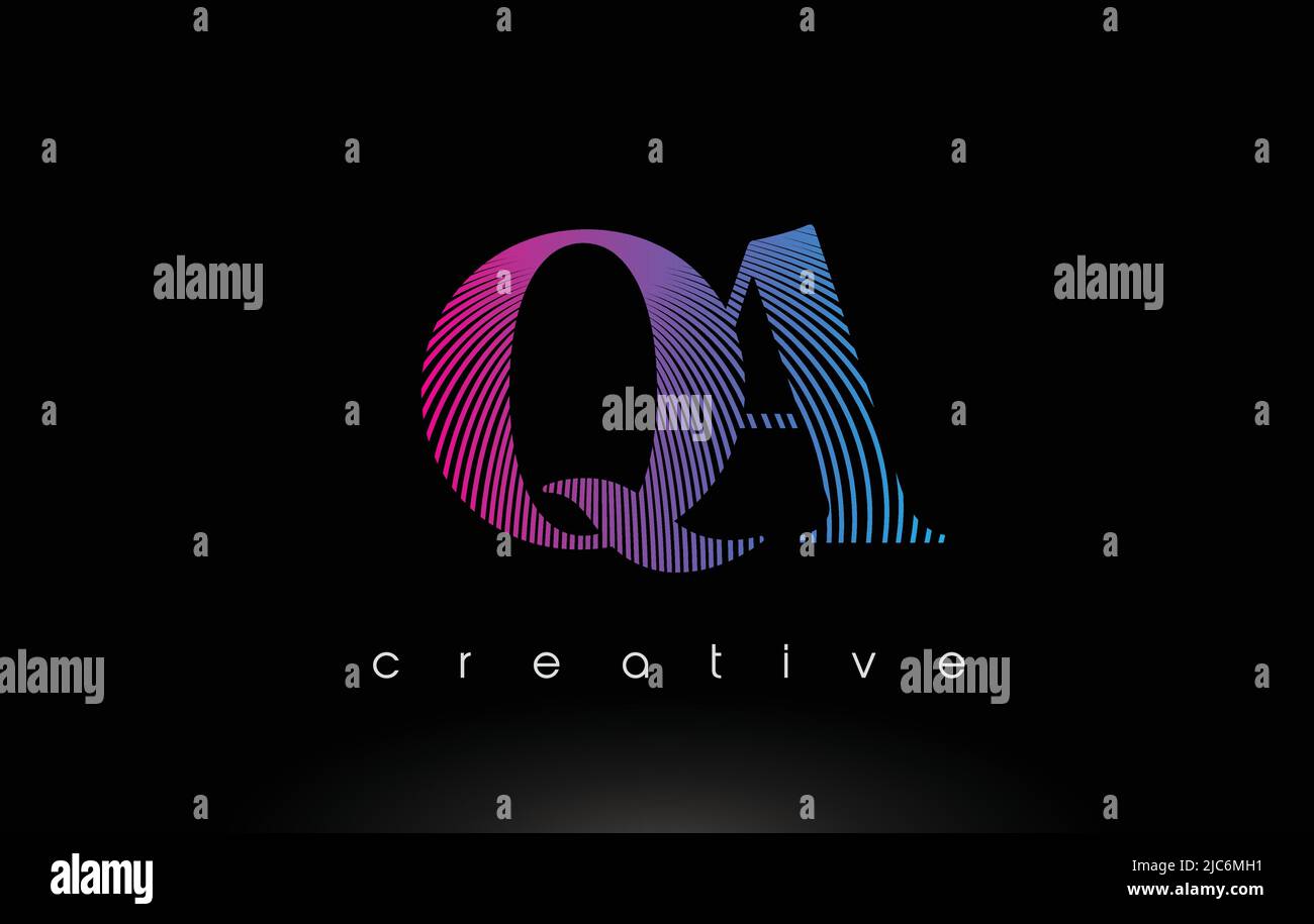 QA Logo Design With Multiple Lines. Artistic Elegant Purple Blue Lines Icon Vector Illustration ...