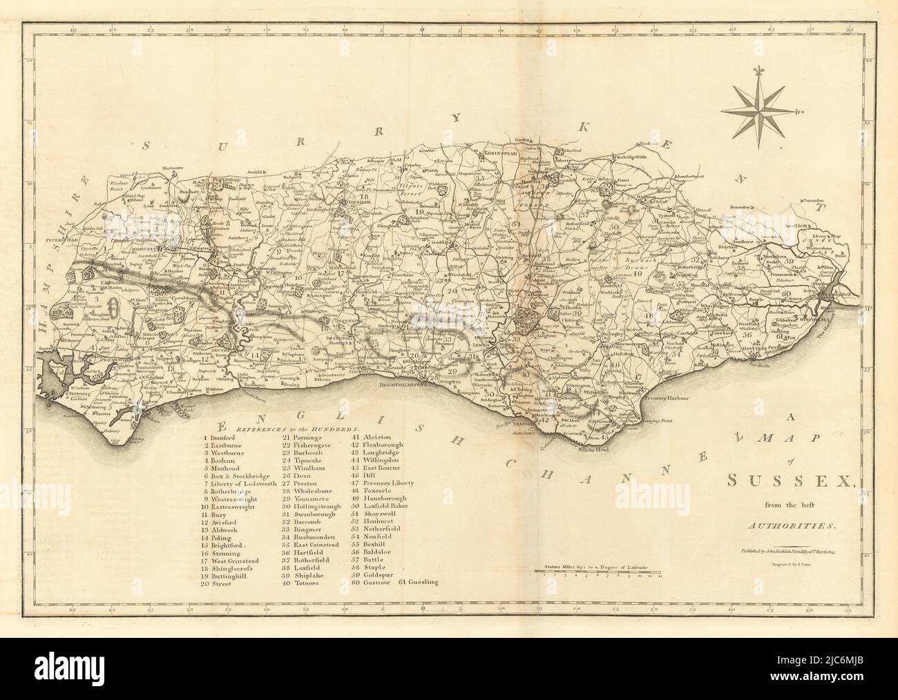 "A map of Sussex from the best authorities". County map. CARY 1806 old ...