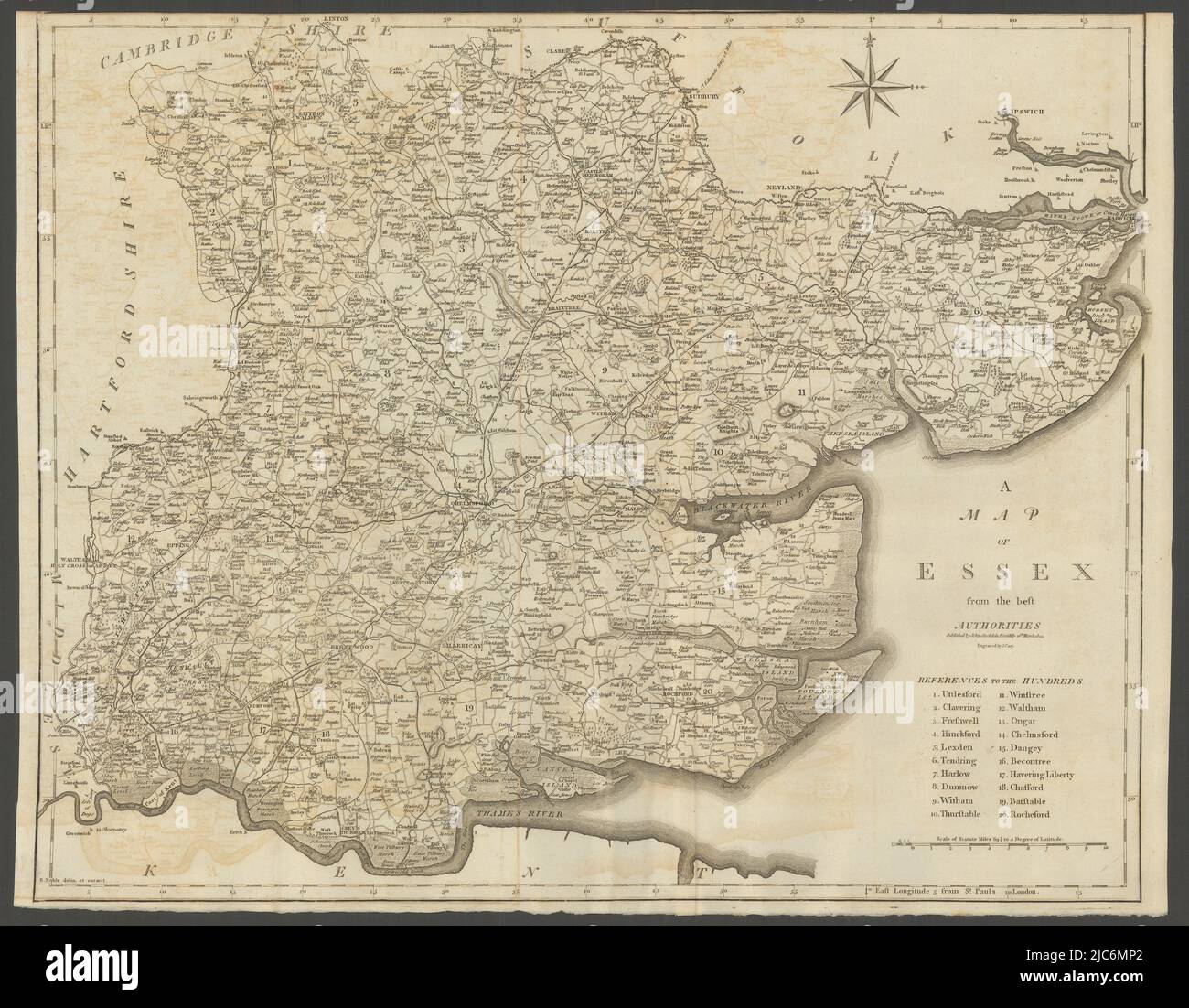 "A map of Essex from the best authorities". County map. CARY 1806 old ...