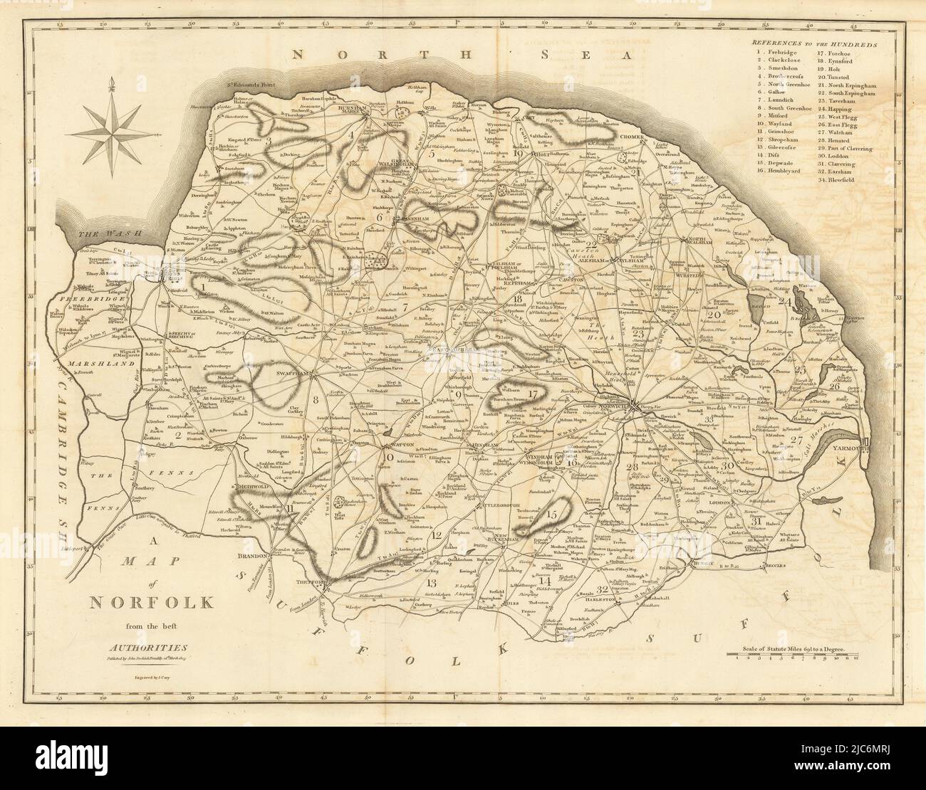 "A map of Norfolk from the best authorities". County map. CARY 1806 old ...