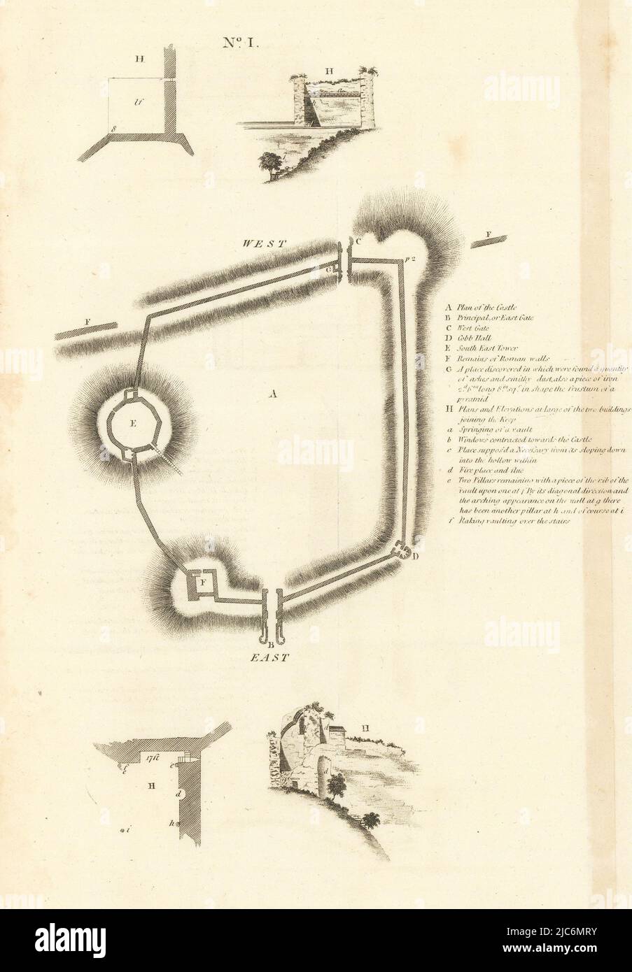Lincoln castle No 1. Ground plan by Francis CARY 1806 old antique print ...
