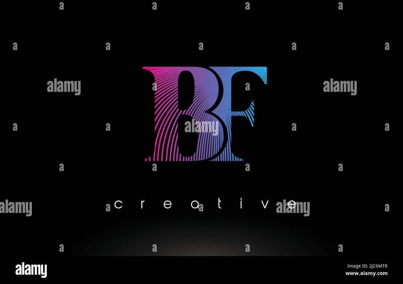 BF Logo Design With Multiple Lines. Artistic Elegant Purple Blue Lines ...