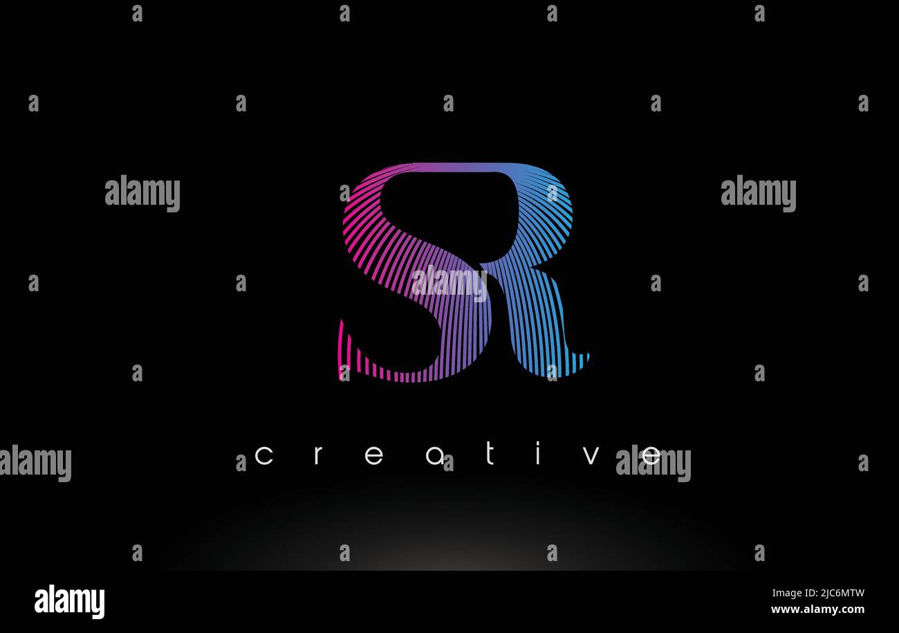 SR Logo Design With Multiple Lines. Artistic Elegant Purple Blue Lines ...