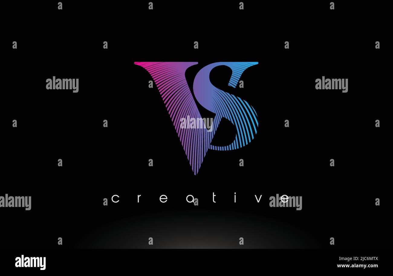 VS Logo Design With Multiple Lines. Artistic Elegant Purple Blue Lines ...
