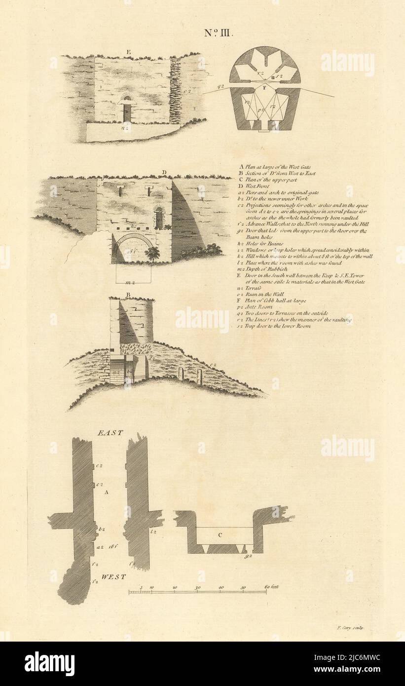 Lincoln castle No 3. Plan & elevation by Francis CARY 1806 old antique ...