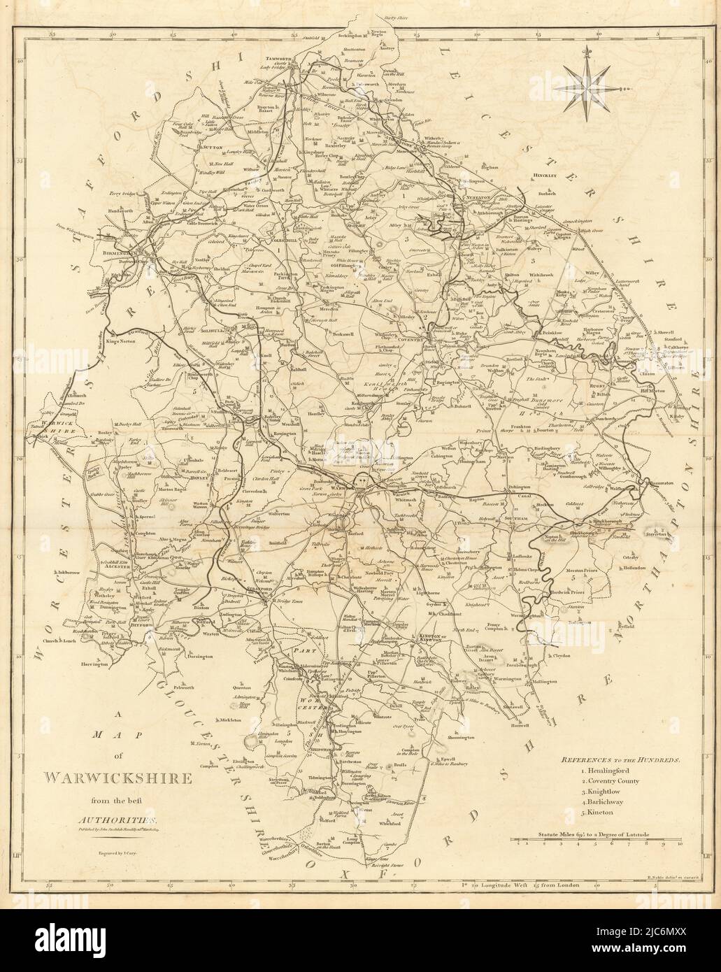 "A map of Warwickshire from the best authorities". County map. CARY ...
