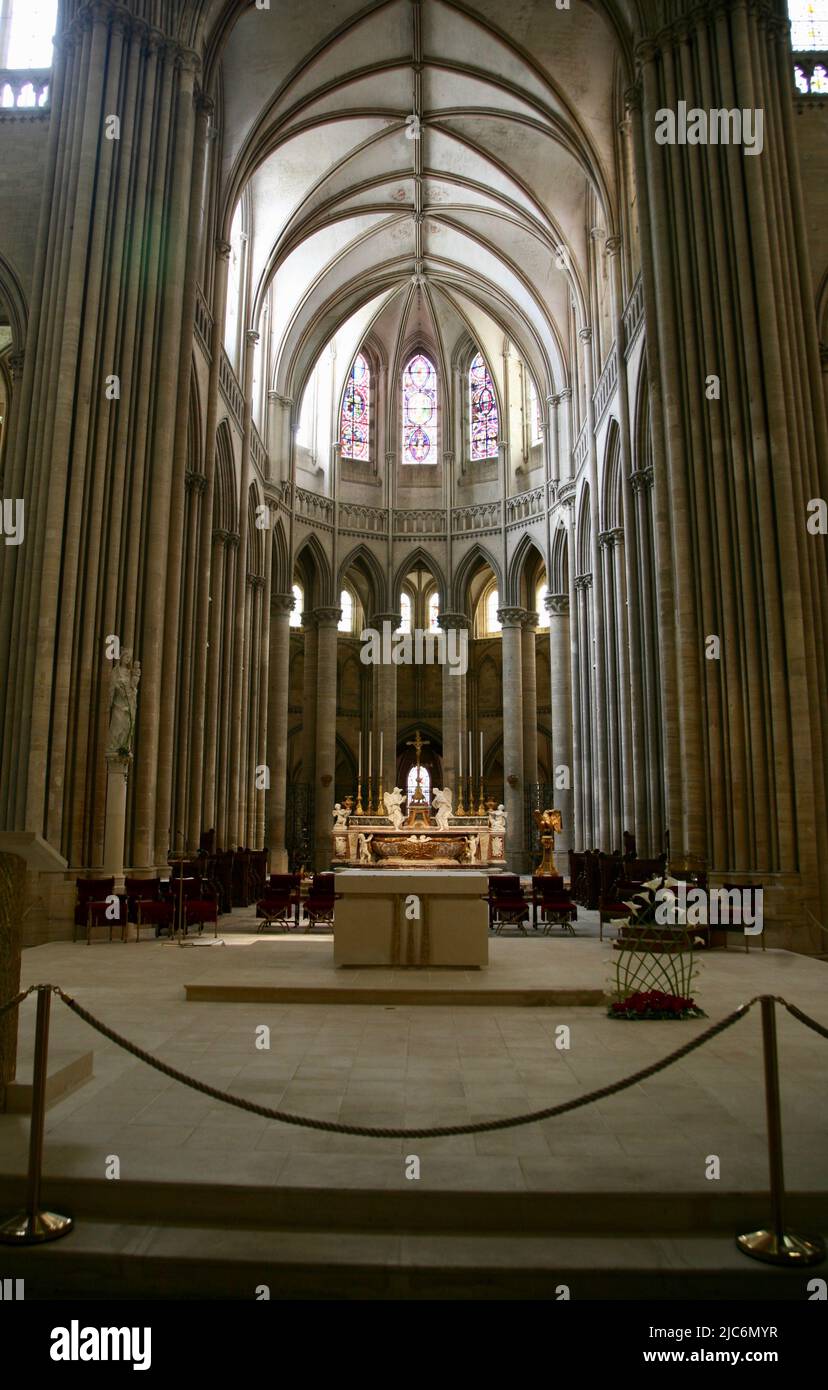 An interior view of the Notre-Dame Cathedral in Coutances, Normandy ...