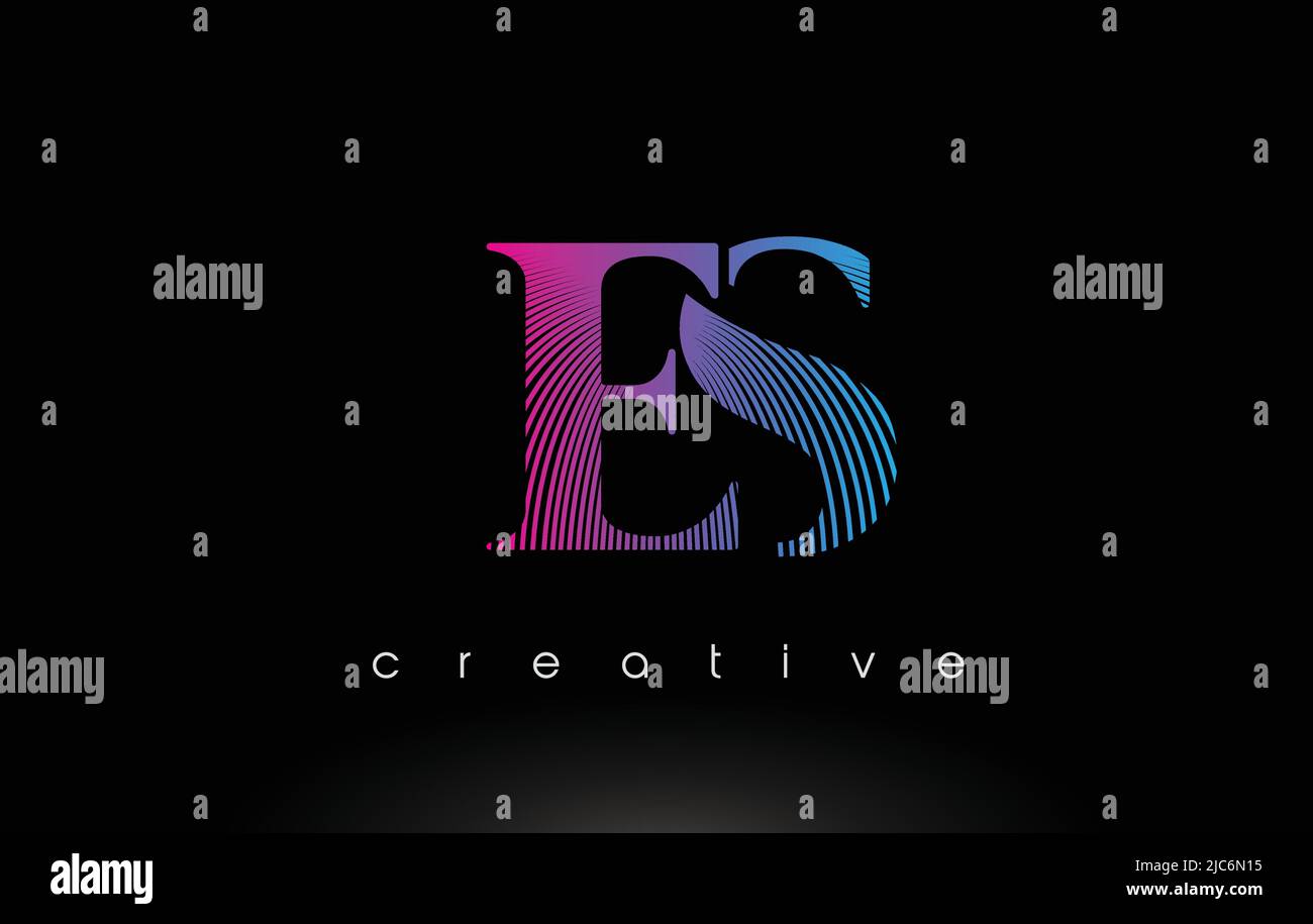 ES Logo Design With Multiple Lines. Artistic Elegant Purple Blue Lines ...