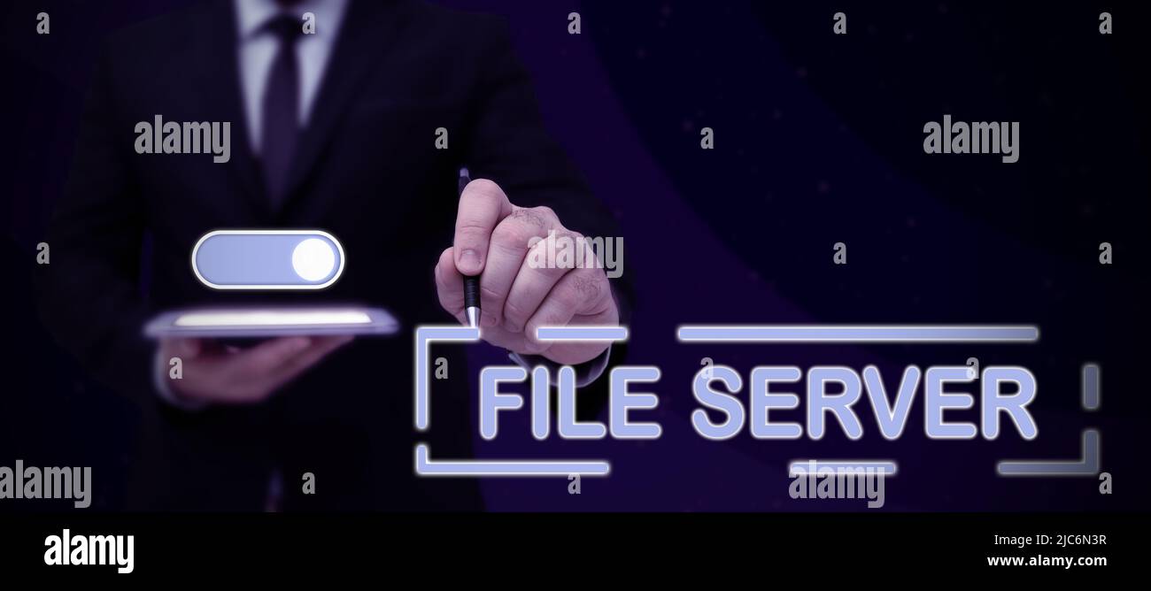 Hand writing sign File Server. Word for device which controls access to separately stored data ...