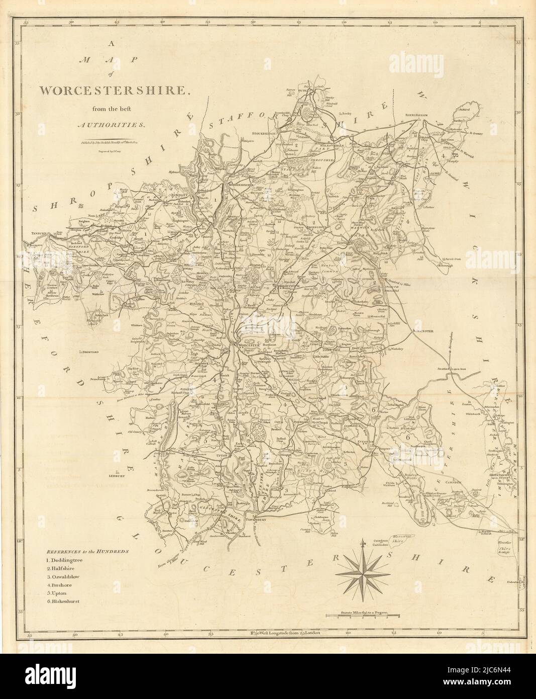 "A map of Worcestershire from the best authorities". County map. CARY ...