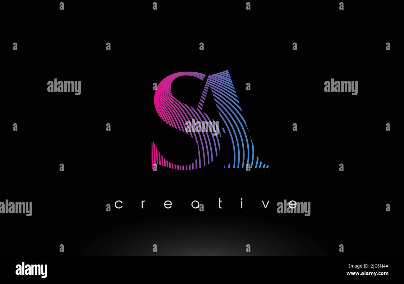 SA Logo Design With Multiple Lines. Artistic Elegant Purple Blue Lines ...