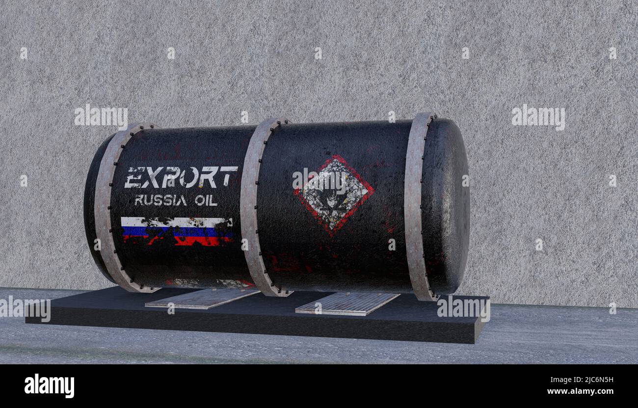 Russian Oil Tank. oil tank background, Russia flag on tank, sanctions ...