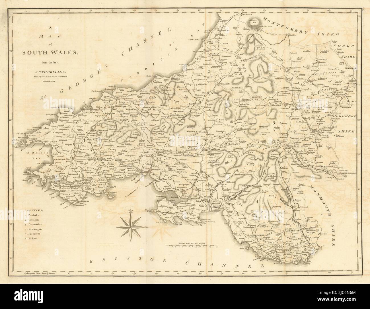 "A map of South Wales from the best authorities". CARY 1806 old antique ...