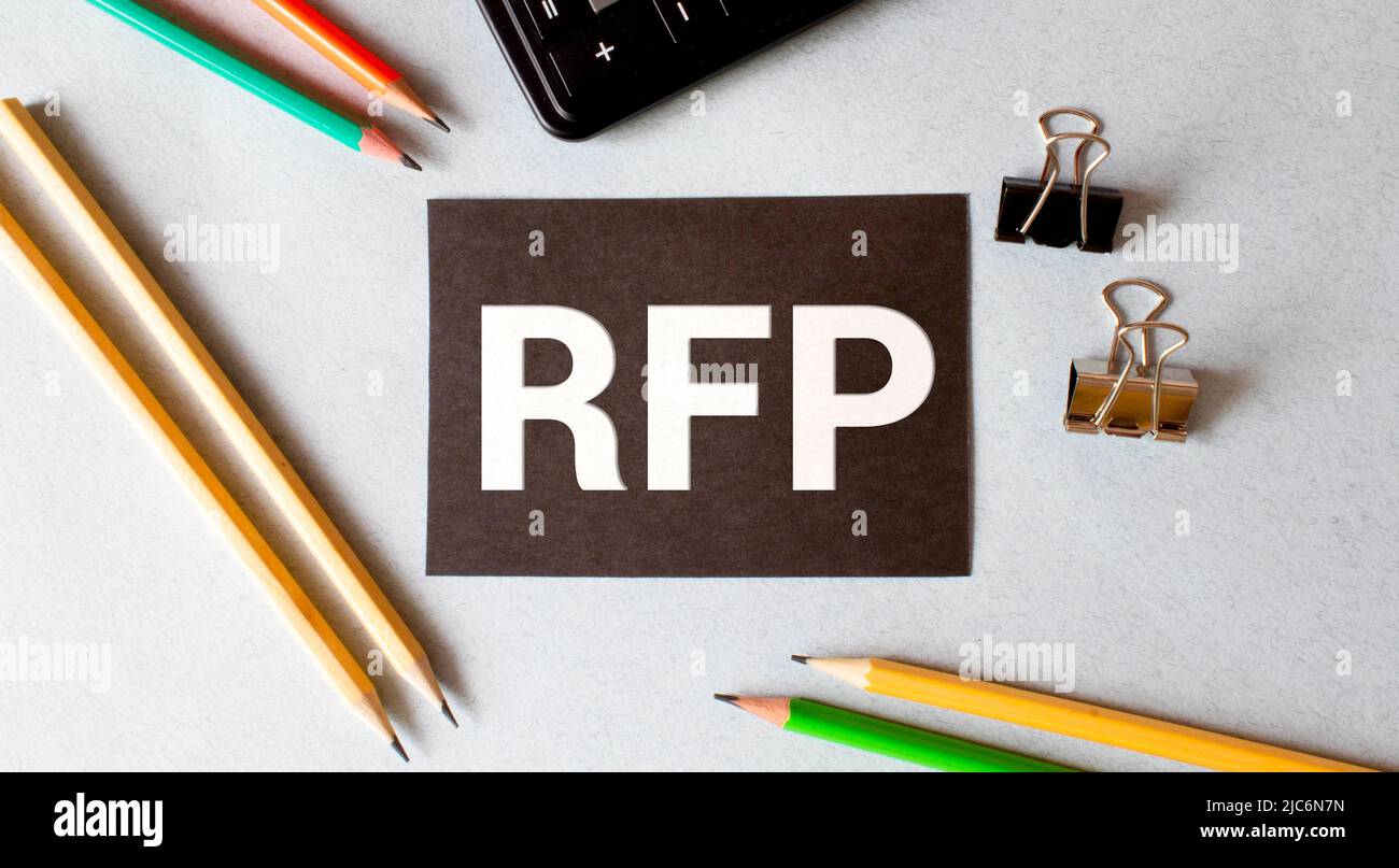 Text rfp,on white paper plate in businessman hands in office. Business ...