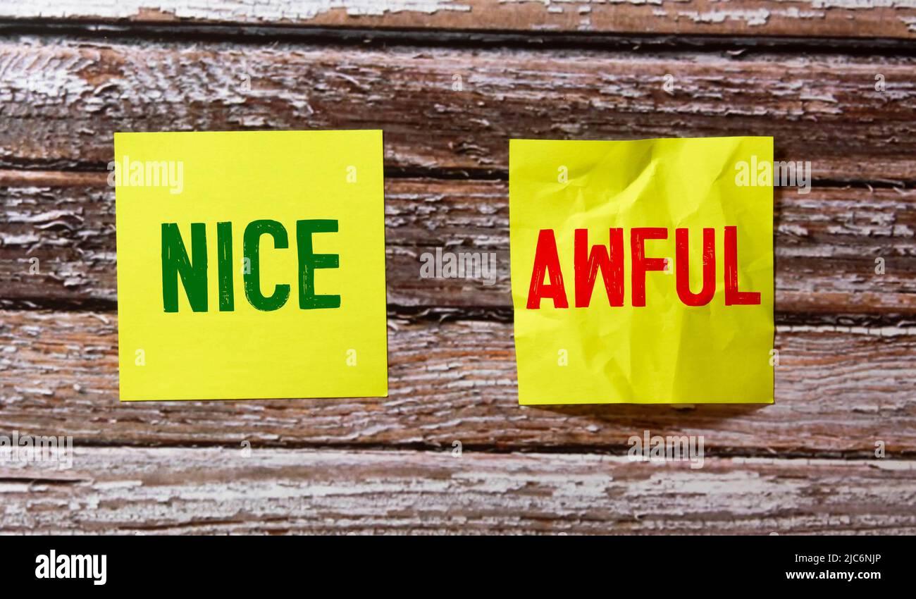 Awful And Nice Antonyms Word On Block Concept Stock Photo Alamy Awful And Nice Antonyms Word On Block Concept Stock Photo Alamy
