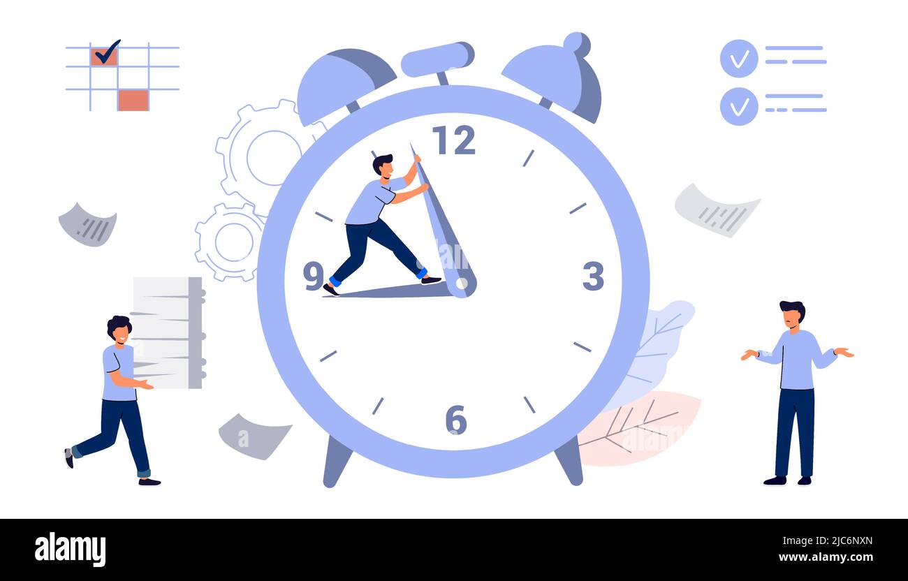 Time management with schedule as busy work productivity tiny person ...