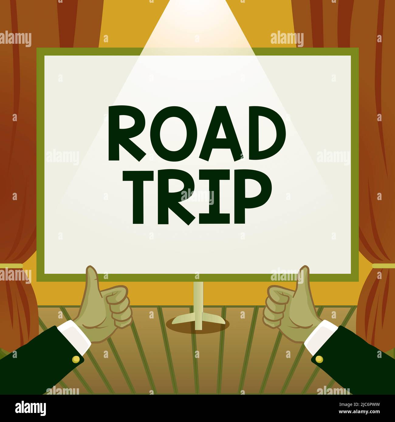 Text caption presenting Road Trip. Concept meaning Roaming around ...
