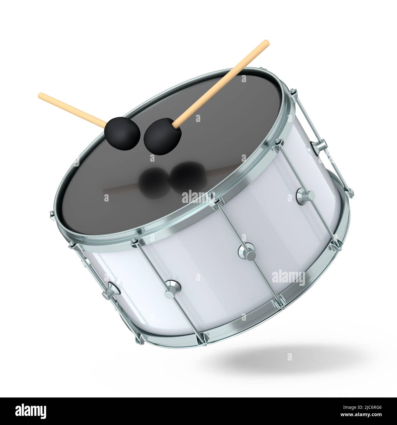 Realistic drum and wooden drum sticks on white background. 3d render ...