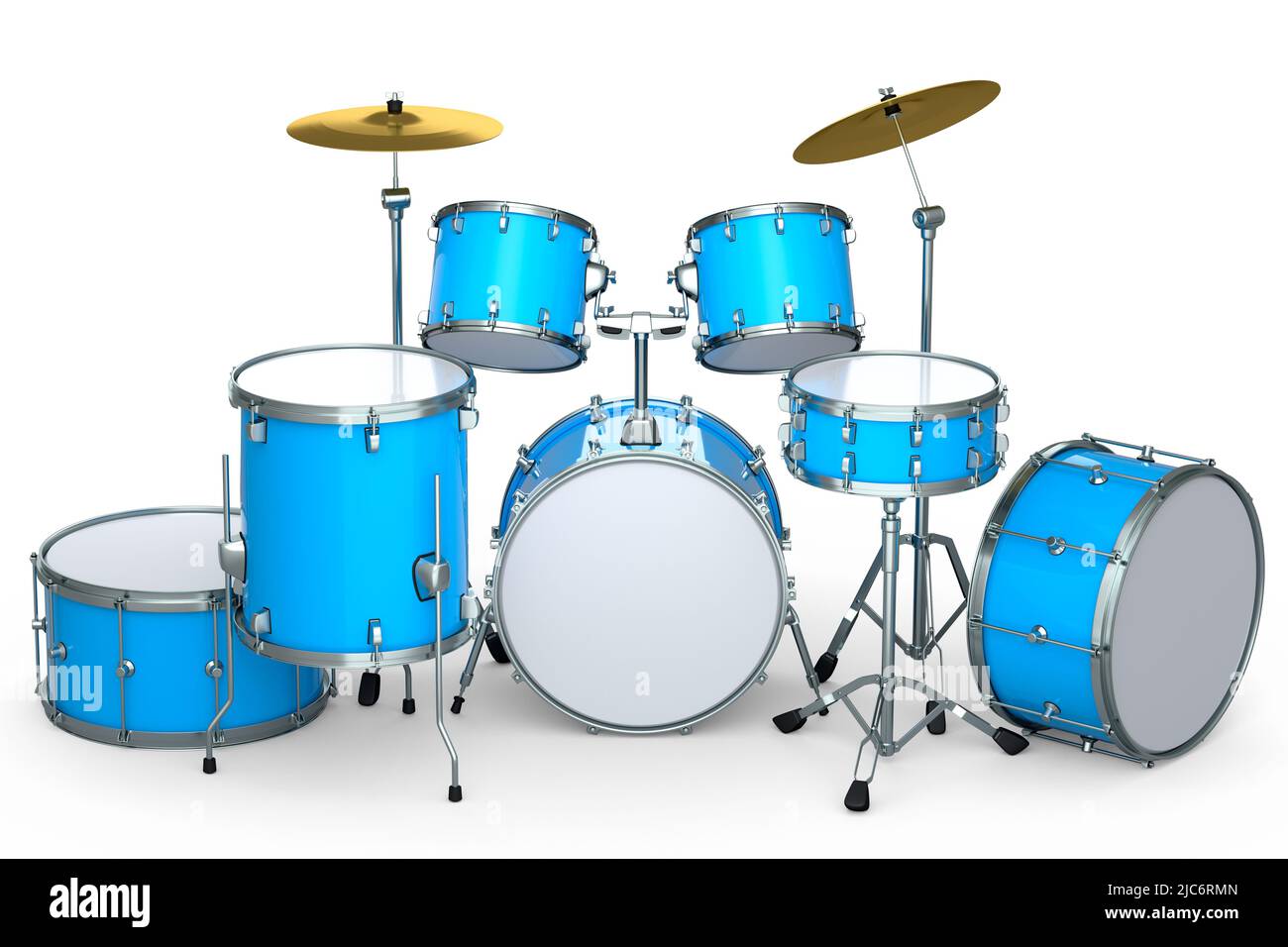 Set of realistic drums with metal cymbals on white background. 3d ...