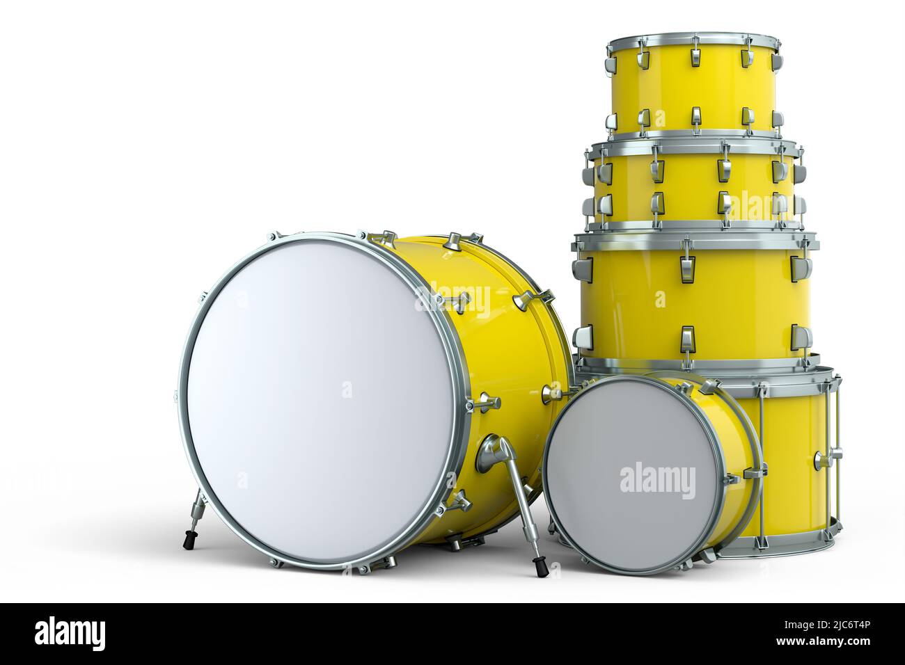 Set of realistic drums or drumset on white background. 3d render ...