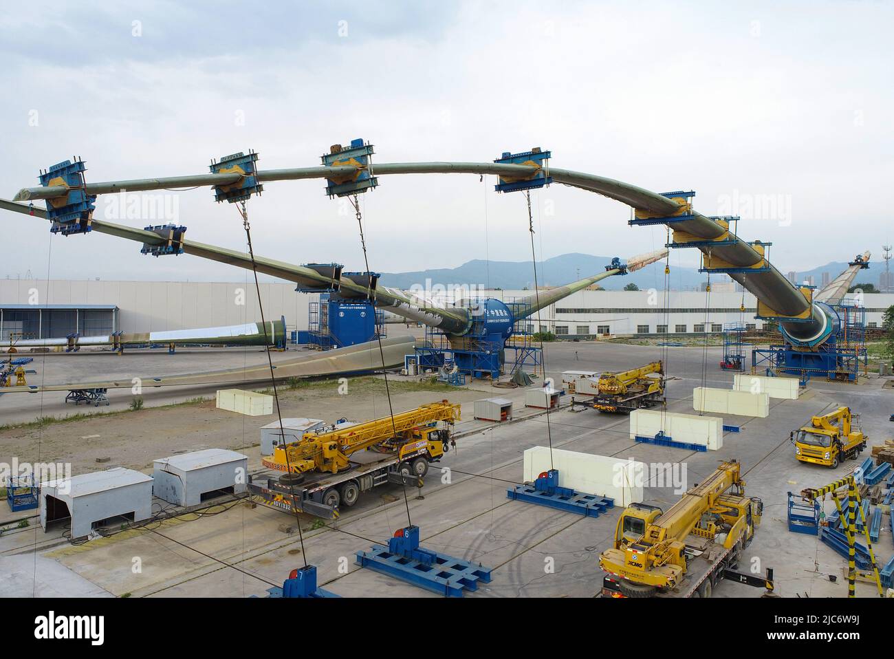 LIANYUNGANG, CHINA - JUNE 10, 2022 - A wind turbine blade is tested ...
