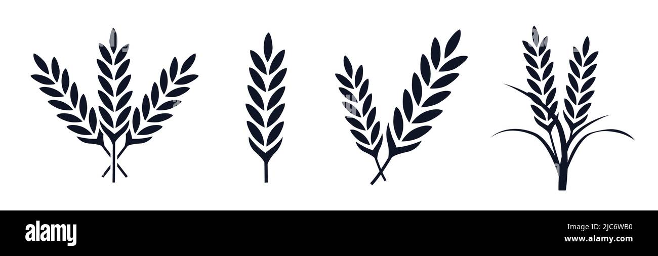 Rice and grain symbols for agriculture and plant farming vector ...