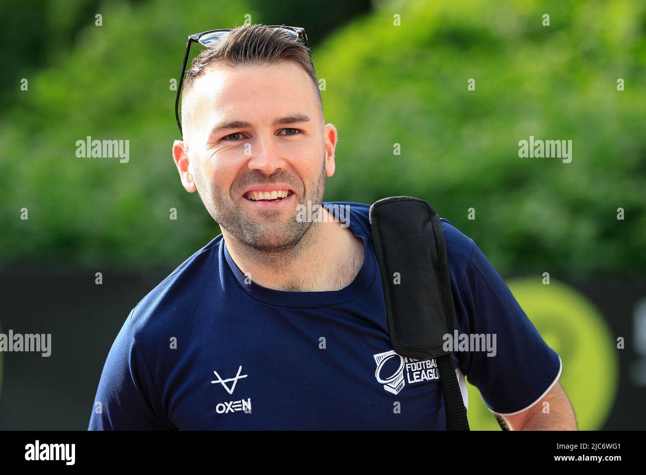 Referee Liam Moore arrives at The John Smith's Stadium ahead of tonight ...