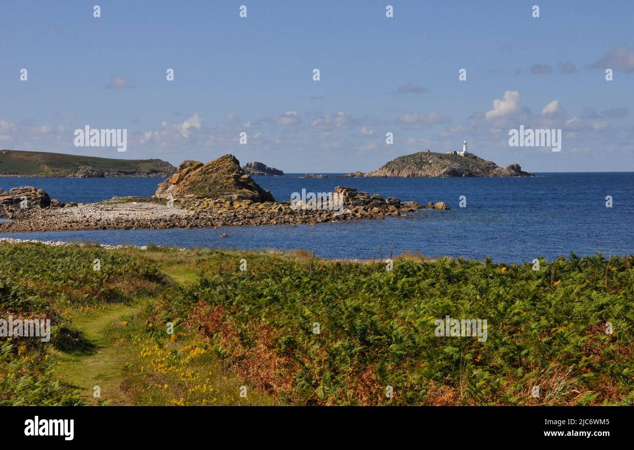 Round Island in the Isles of Scilly archipelago with its Lighthouse ...