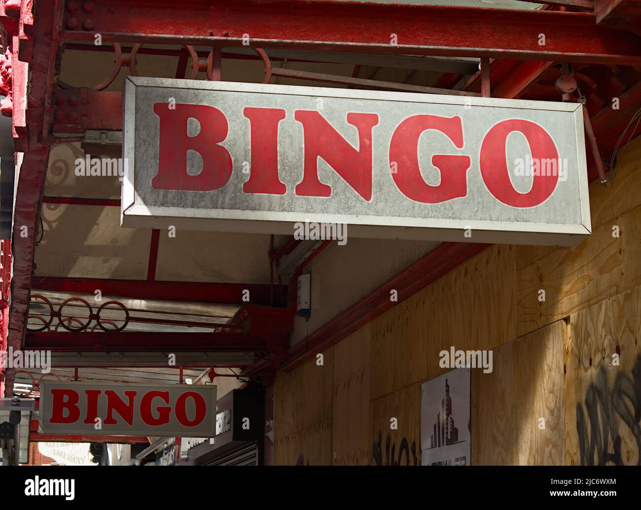 Illuminated Bingo Sign On The Outside Of The Closed Down, Abndoned ...