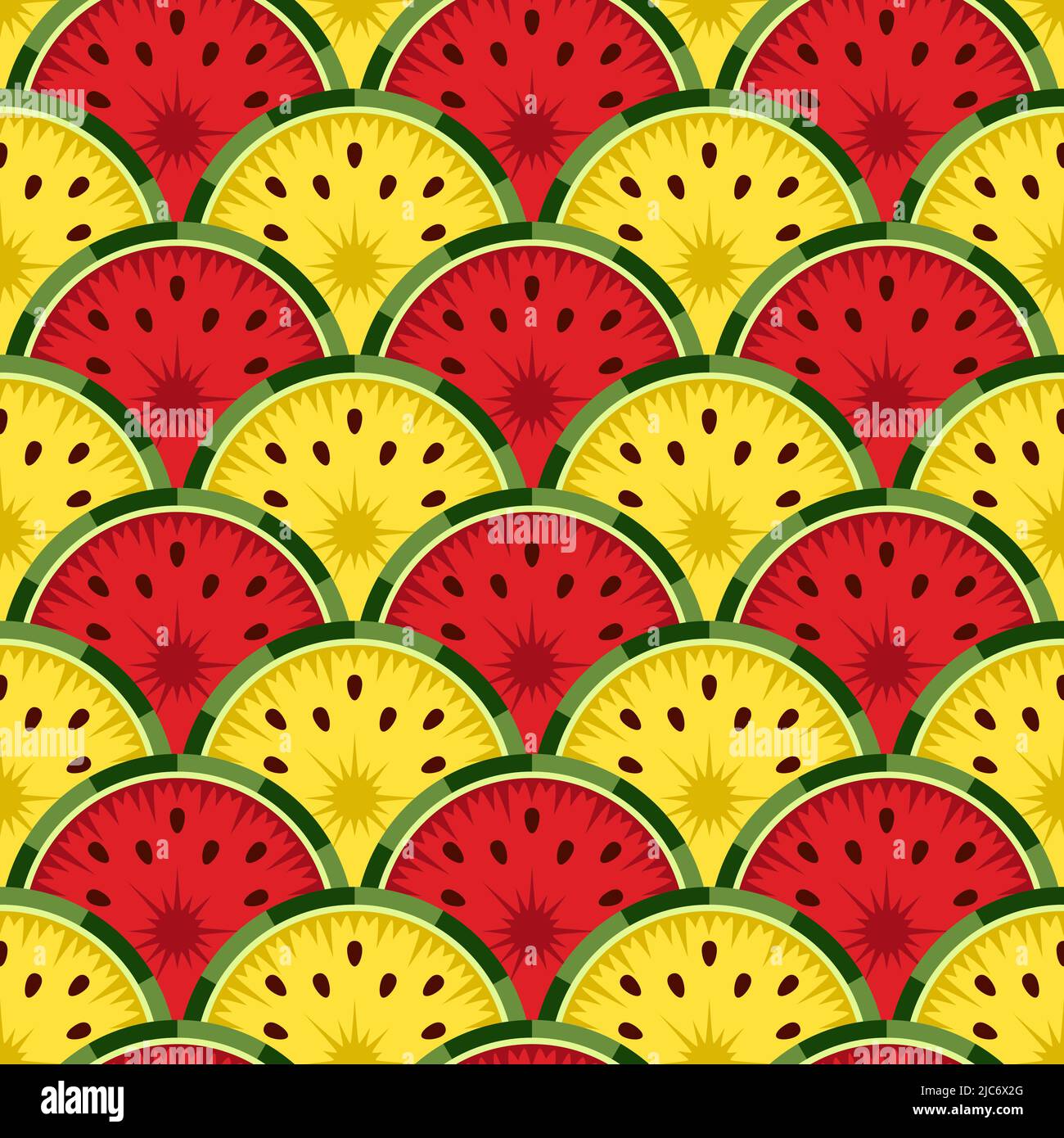 Seamless pattern with cut red and yellow watermelon. Vector colorful ...