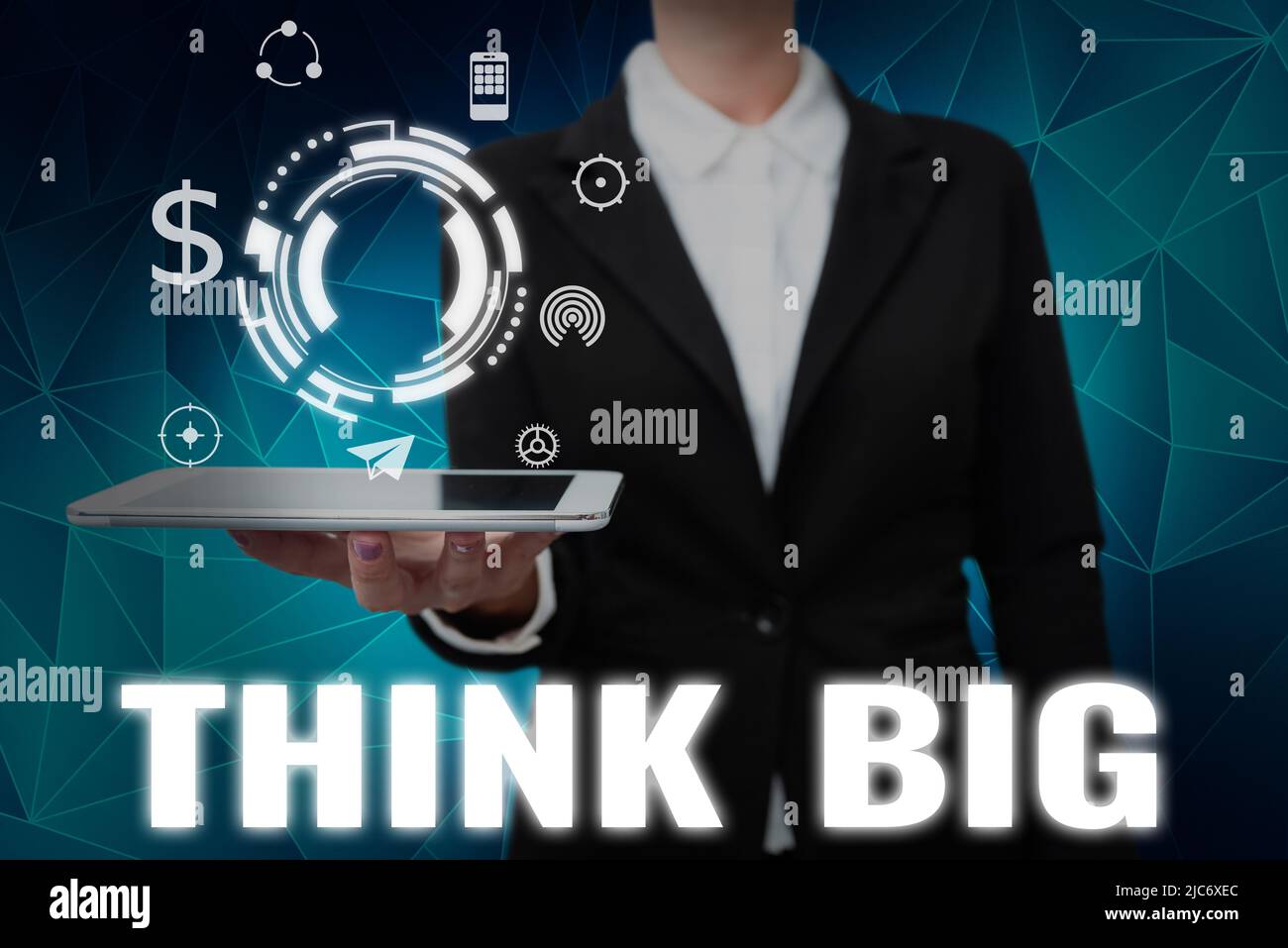 Hand writing sign Think Big. Business approach To plan for something ...