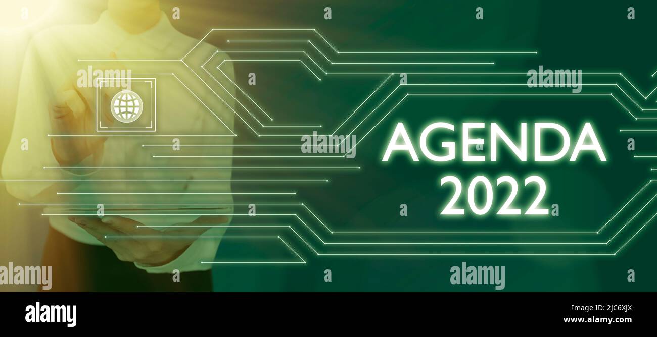 Text caption presenting Agenda 2022. Business concept list of ... Text caption presenting Agenda 2022. Business concept list of ...