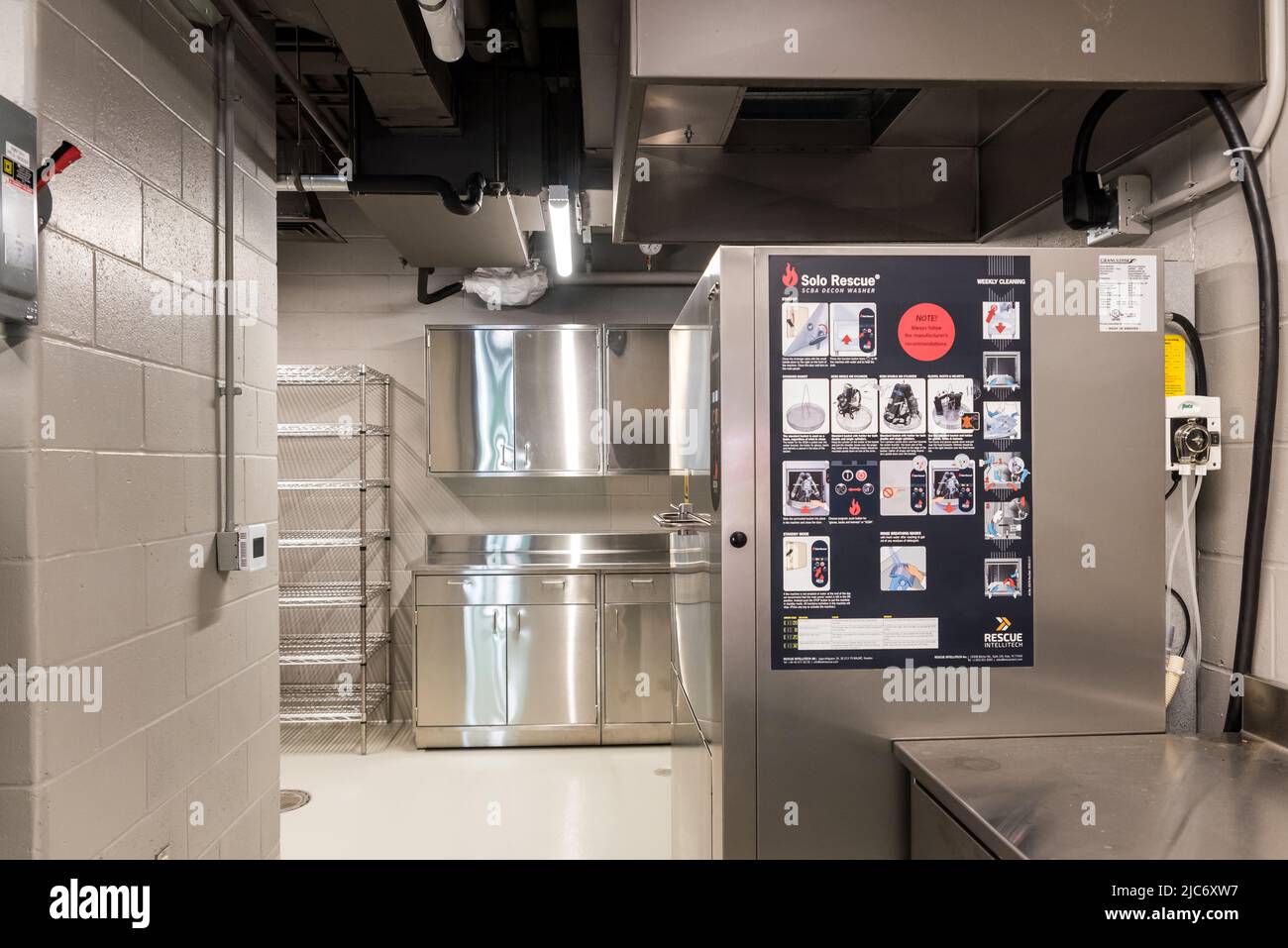 Decontamination room in new North Acton Fire Station Stock Photo - Alamy