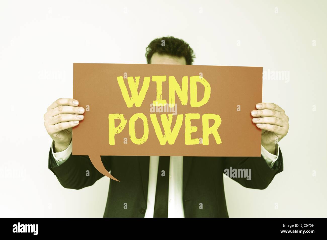 Text showing inspiration Wind Power. Business idea use of air flowto provide mechanical power to ...