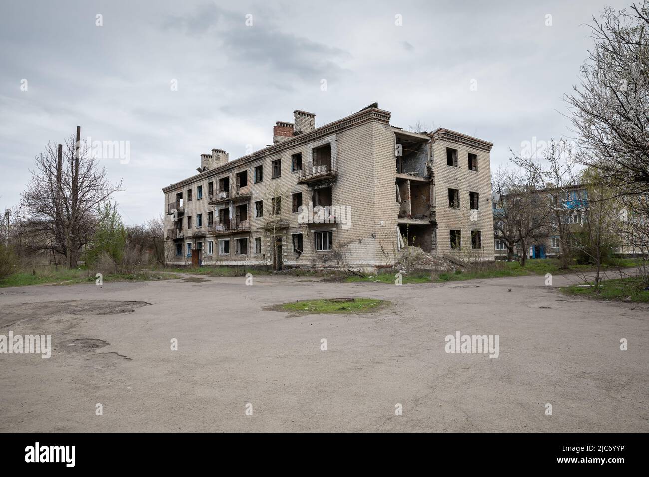 Ukraine, Donetsk region, shot down building due to war, pictured 24.04. ...