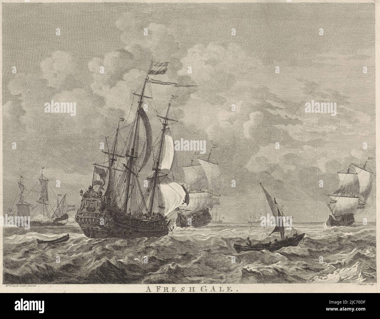 Sailing ships on open water during a storm A Fresh Gale , print maker ...