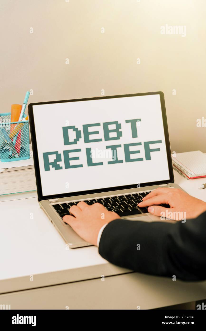 Text showing inspiration Debt Relief. Business idea partial or total ...