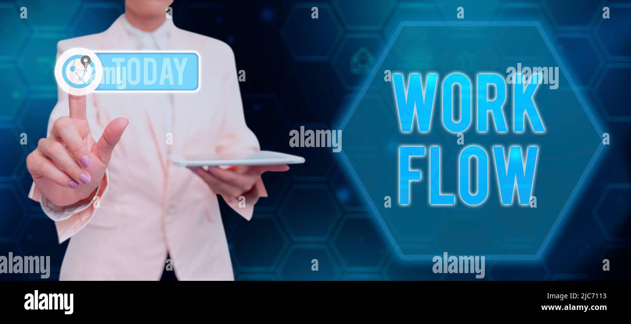 Text sign showing Work Flow. Business idea Continuity of a certain task to and from an office or ...