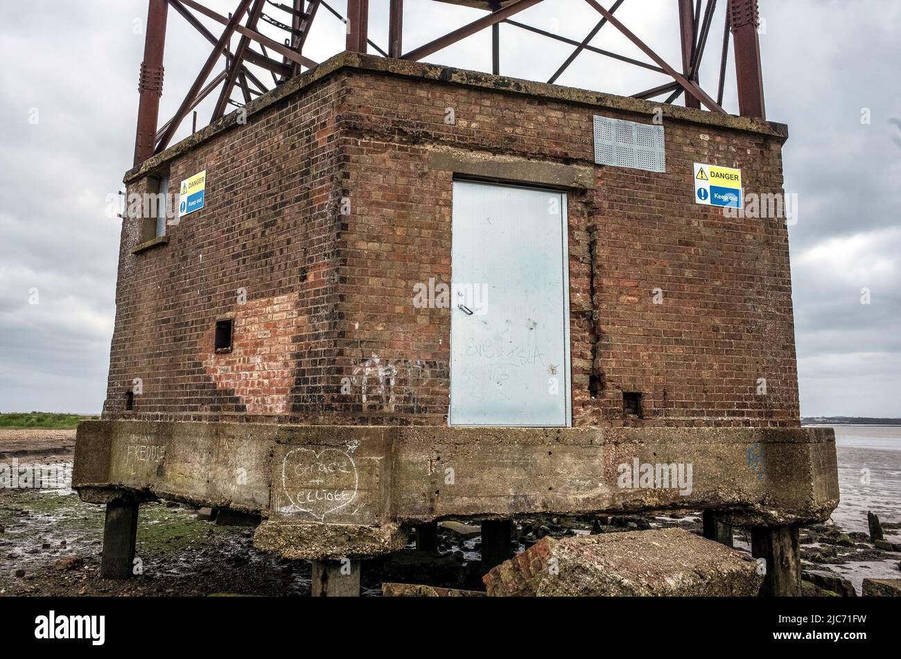 East Tilbury Radar Tower, WW2 building on the Thames Estuary in Essex ...