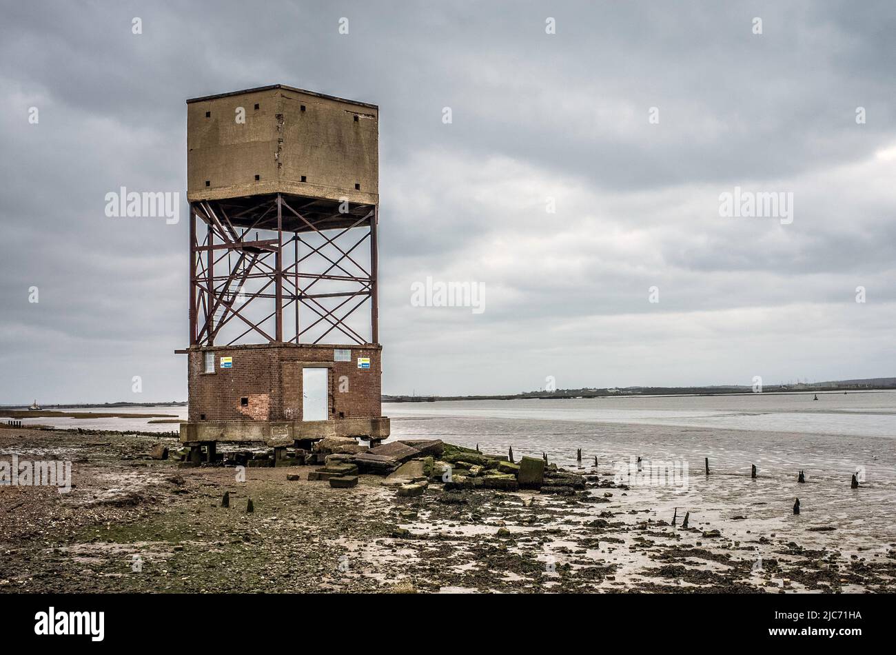 East Tilbury Radar Tower, WW2 building on the Thames Estuary in Essex ...
