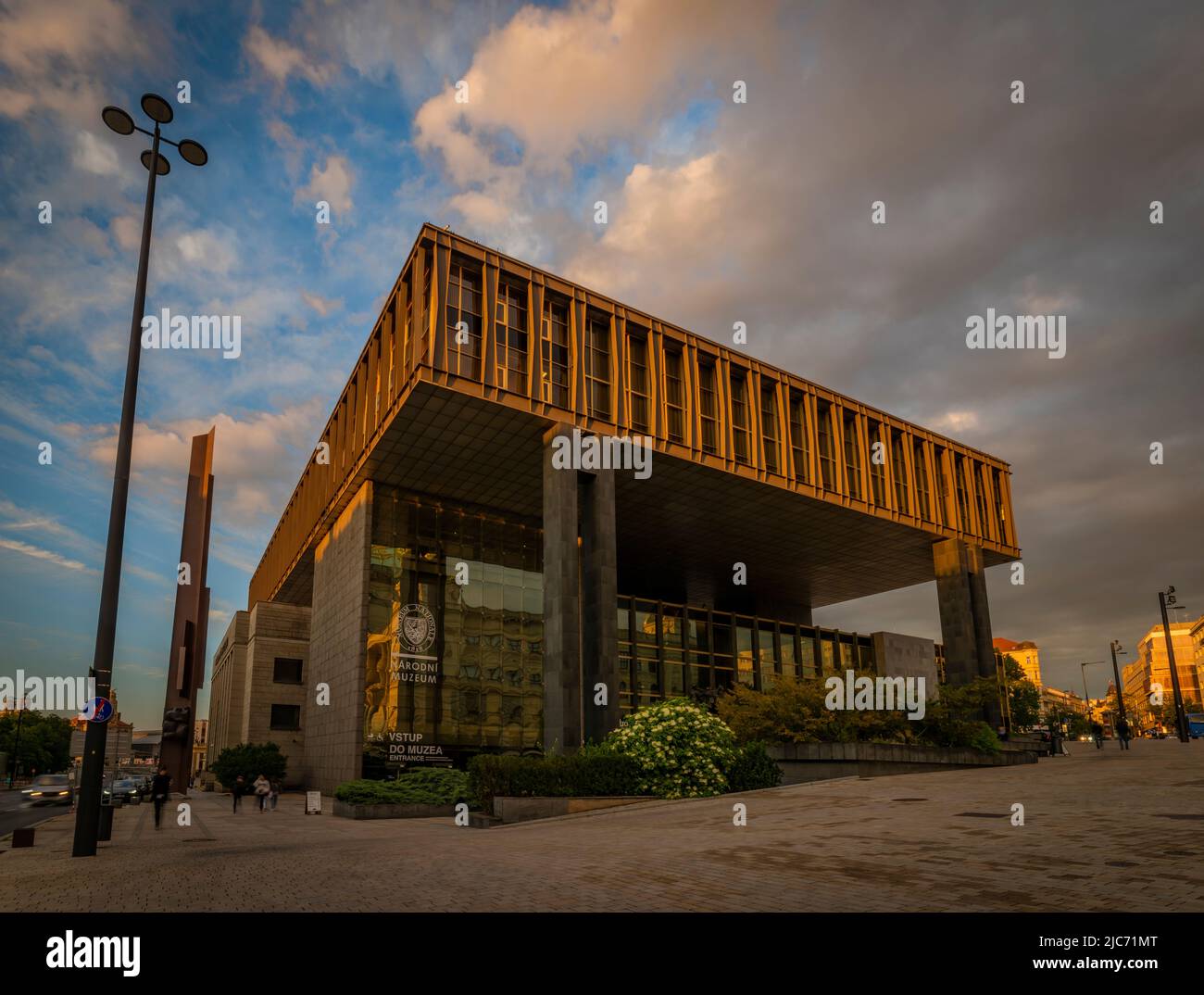 Modern building of theatre in center of capital Prague in Czech ...