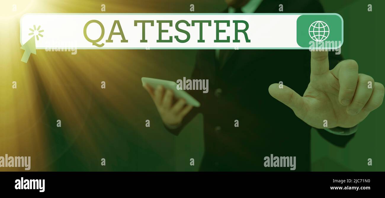 Sign Displaying Qa Tester Word Written On Quality Assurance Of An On