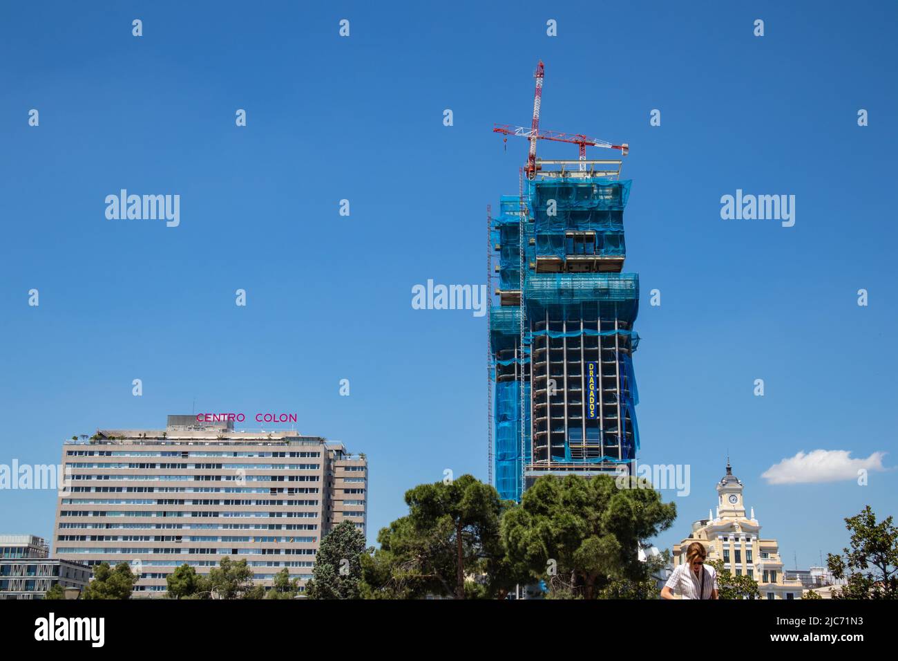 Madrid, Spain. June 1, 2022 Multistory buildings against blue sky in ...