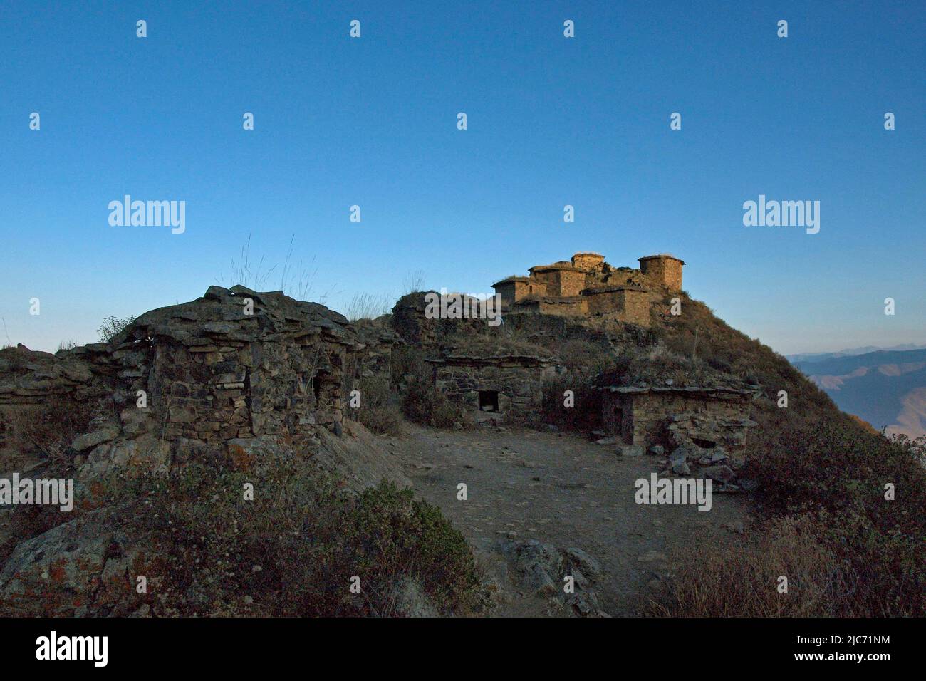 Ruins of the stone citadel of Rupac in the Peruvian Andes. The ...