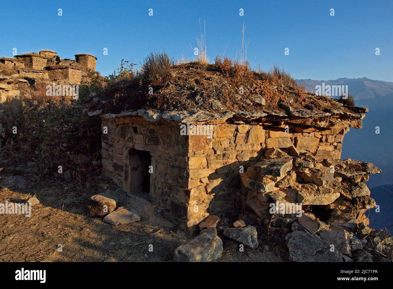 Ruins of the stone citadel of Rupac in the Peruvian Andes. The ...