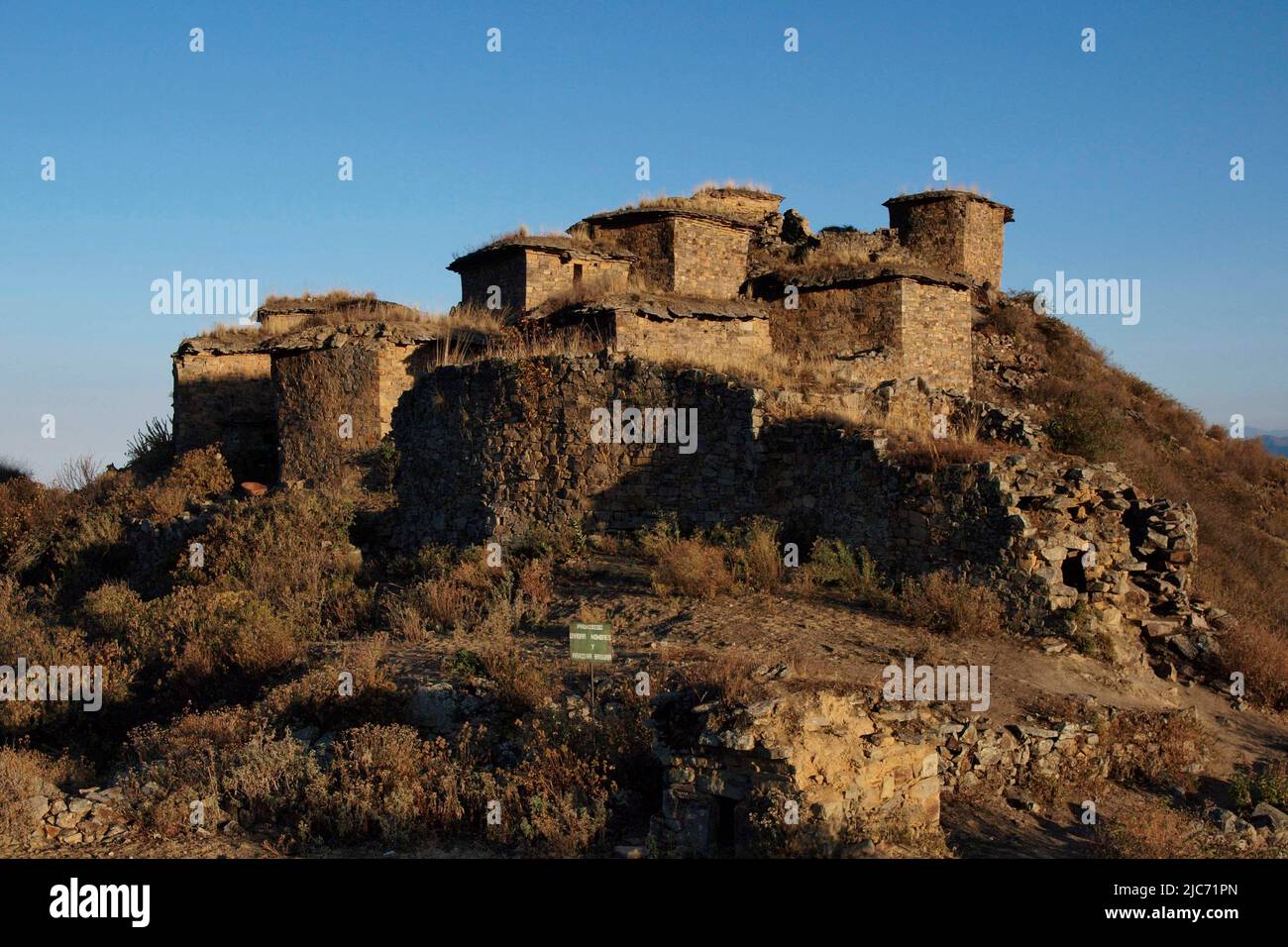 Ruins of the stone citadel of Rupac in the Peruvian Andes. The ...