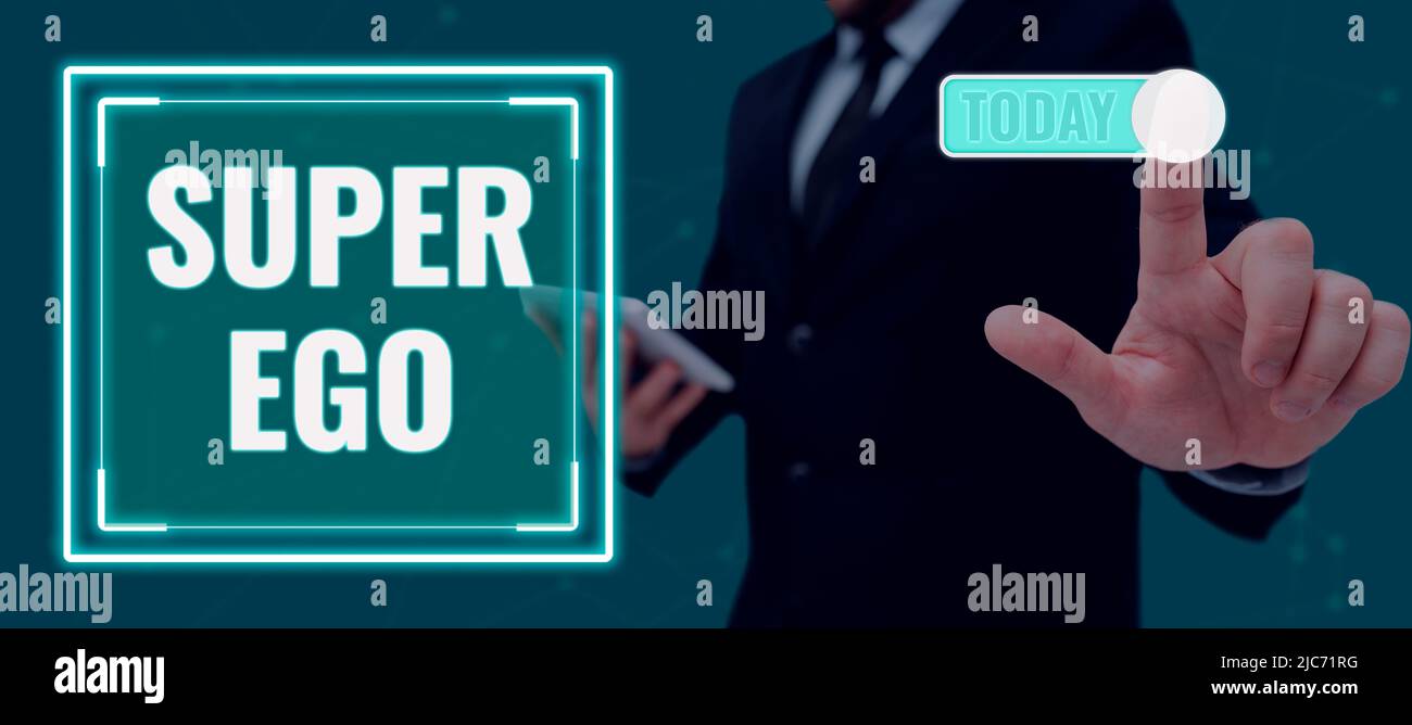 Conceptual display Super Ego. Business idea The I or self of any person ...