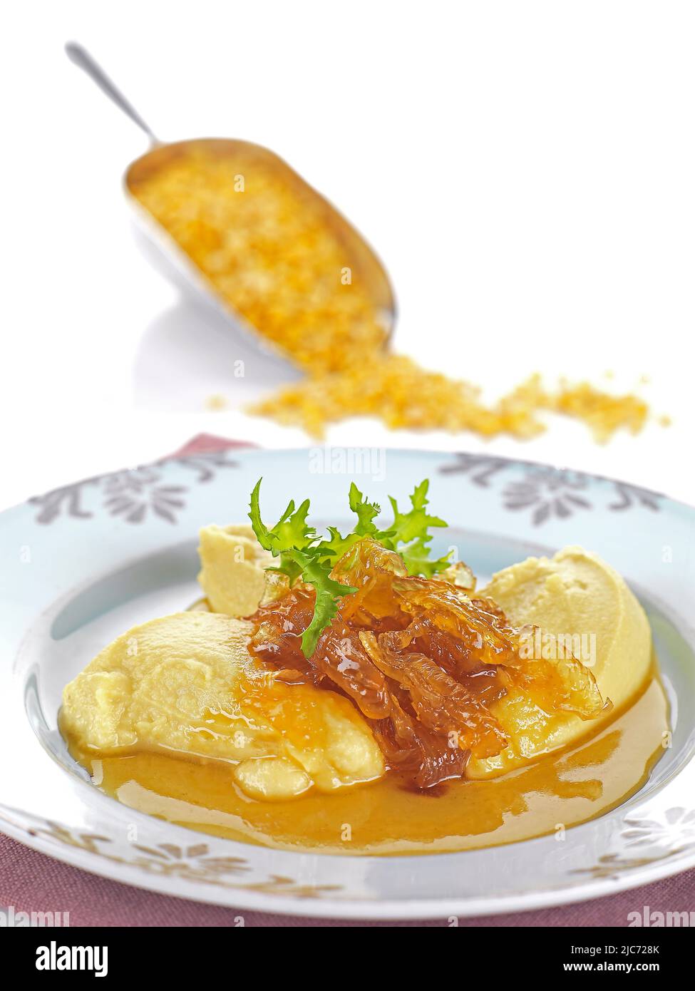 A traditional greek plate named "fava" served in a modern way.It is ...